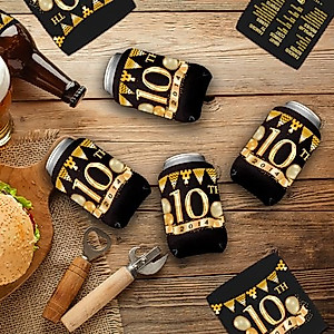 10th Birthday Can Cooler Sleeves Pack of 12, 10th Anniversary Decorations, 2013 Sign Back in 2013 old time information, Black and Gold 10th Birthday Cup Coolers