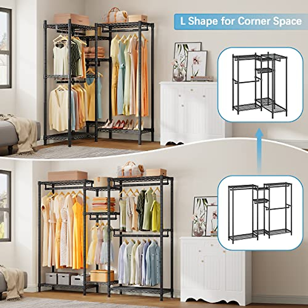 VIPEK V6 Wire Garment Rack Heavy Duty Clothes Rack for Hanging Clothes, Metal Freestanding Closet Wardrobe Rack, 71.2" L x 14.6" W x 76.8" H, Max Load 660lbs, Medium Size (Black)