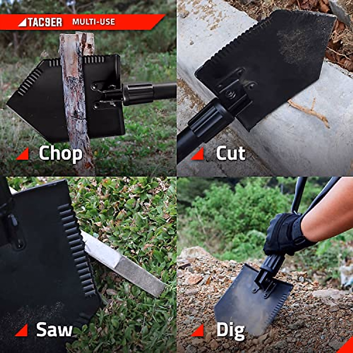 TAC9ER Heavy Duty Folding Shovel Survival Tool for Car or 4x4 | Portable Foldable Camping Shovel | Small Survival Shovel for Digging | Emergency Tactical Shovel | Military Evacuation E-Tool Shovel