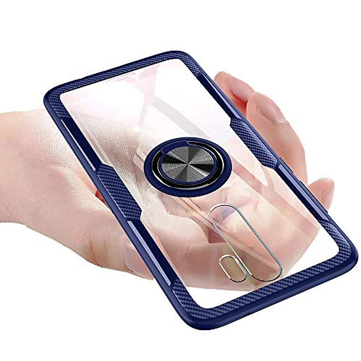 Phone Case for Xiaomi Redmi Note 8 Pro with Tempered Glass Screen Protector Clear Cover and Magnetic Stand Ring Holder Slim Hard Cell Accessories Xiami Xiomis Xiome Redme Note8 8pro Cases Men Blue