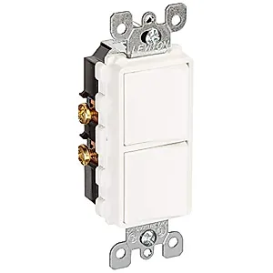 Leviton 5627-W 20 Amp, 120/277 Volt, Decora Single-Pole / Single-Pole AC Combination Switch, Commercial Grade, Grounding, White