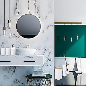 iMucci Bathroom Accessories Set with Trash Can,Toilet Brush,Toothbrush Holder, Lotion Soap Dispenser, Soap Dish,Toothbrush Cup,Qtip Holder(8Pcs White Bamboo Cover)