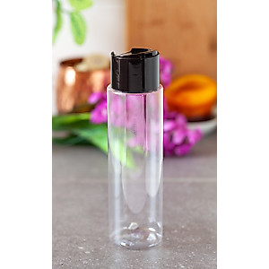 JUVITUS 12 oz Professional Clear Cylinder PET Plastic Bottles Wide Black Disc Cap (6 Pack) BPA Free Refillable Empty Storage Containers