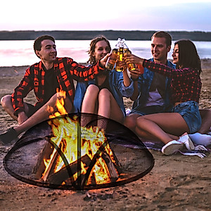 27In Reinforced Steel Round Fire Pit Screen Cover,Outdoor Patio Fire Pit Spark Screen,Heavy Duty Steel Mesh Firepit Ember Lid with Handle