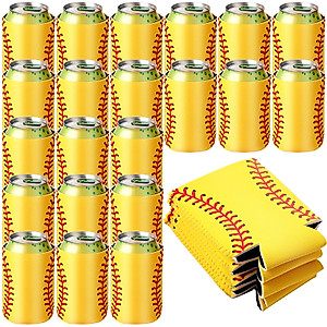 Raiten 26 Pcs Softball Beer Can Cooler Softball Party Favors Oktoberfest Softball Neoprene Drink Sleeve Collapsible Holder Insulator Holder Gift for Oktoberfest Coach Men Women(4.92 x 3.7 Inch)