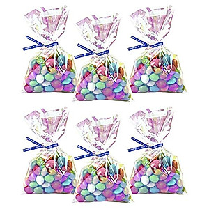 Morepack Easter Iridescent Holographic Cellophane Treat Bags,3x5 Inch Cake Pop Bags with Twist Ties, Lollipop Bags,100Pcs