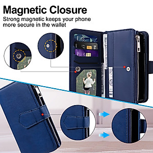 JZASES Case for Galaxy S21 Ultra, 2 in 1 Magnetic Detachable Wallet Case, PU Leather Phone Case Cover with Card Holder for Samsung Galaxy S21 Ultra, Blue