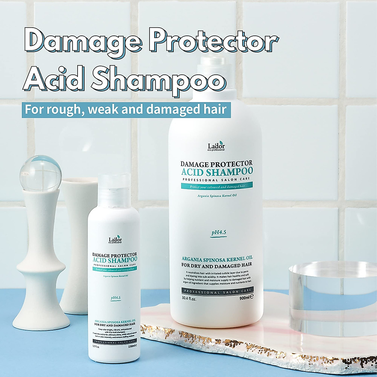 LA'DOR Damage Protector Acid Shampoo (2x 5.07 fl.oz.) - 4.5 pH Acidic Formulation for Hair and Scalp pH Balance, Helps Neutralize Alkaline pH from Dyes and Bleaching LADOR