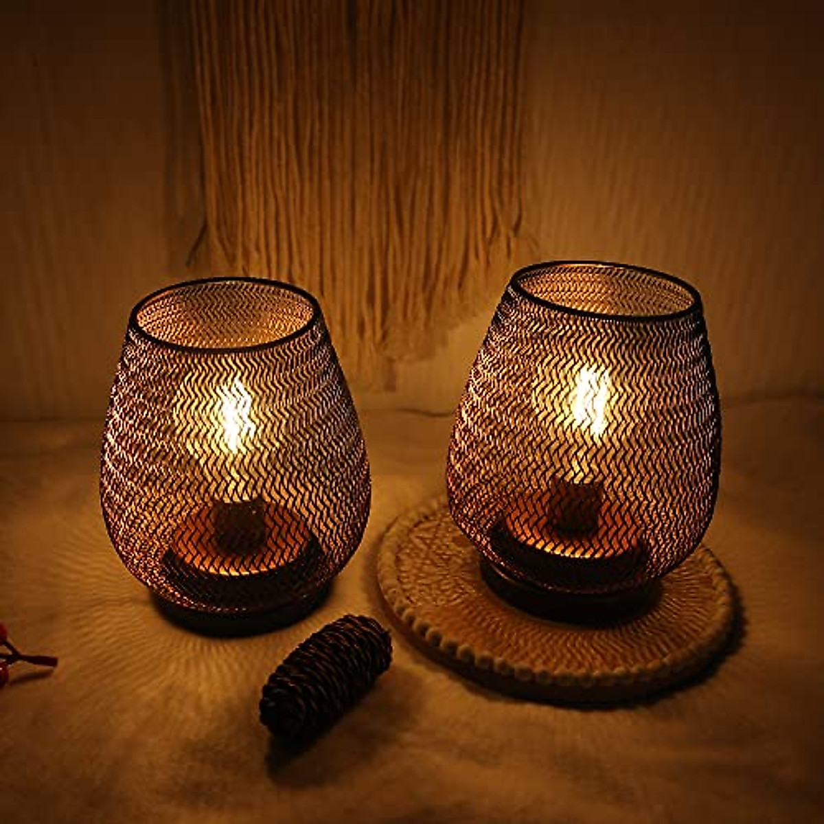 NEEDOMO Battery Operated Lamp LED Table Lamp, Set of 2 Metal Cage Cordless Lamps with Timer, Vintage Outdoor Lantern Lamp for Weddings Patio Shelf Living Room Indoors Outdoors Decor