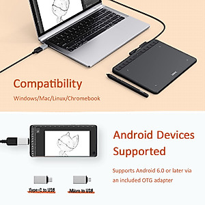 UGEE S640 Graphics Drawing Tablet, Digital Draw Art Pad with Pen Battery-Free Stylus Tilt Function 8192 Levels Pressure Sensitivity 10 Express Keys for Mac, Windows PC and Android