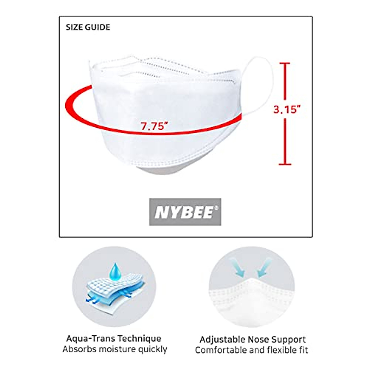 NYBEE (Pack of 20 Black) KF94 Face Masks Made in Korea, Disposable, kf94 black for adult, lightweight, 4layer, premium