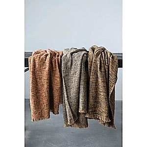 Creative Co-Op Woven Mélange Cotton Blend Bouclé Fringe Blanket Throw, Single, Tan