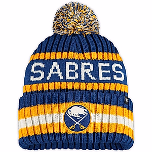 47 NHL Unisex-Adult Team Color Officially Licensed Primary Logo Bering Sport Knit Cuffed Pom Beanie Cold Weather Hat - Buffalo Sabres Blue