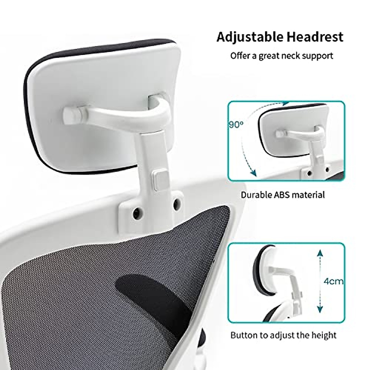 HOUSENLuxury Ergonomic Office Chair,Adjustable Height/Tilt Computer Desk Chair with Lumbar Support Armrest and Headrest,360-Degree Swivel Home Office Chair, 300Lb Capacity White