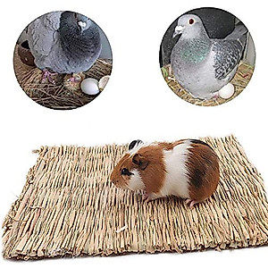 Bunny Grass Mat Bed 3-Pcs,Rabbit Digging Natural Woven Straw Mats Bedding,Guinea Pig Timothy Hay Resting Basket,Pet Cage Chewing Toys for Hamster Chinchilla Ferret Gerbil