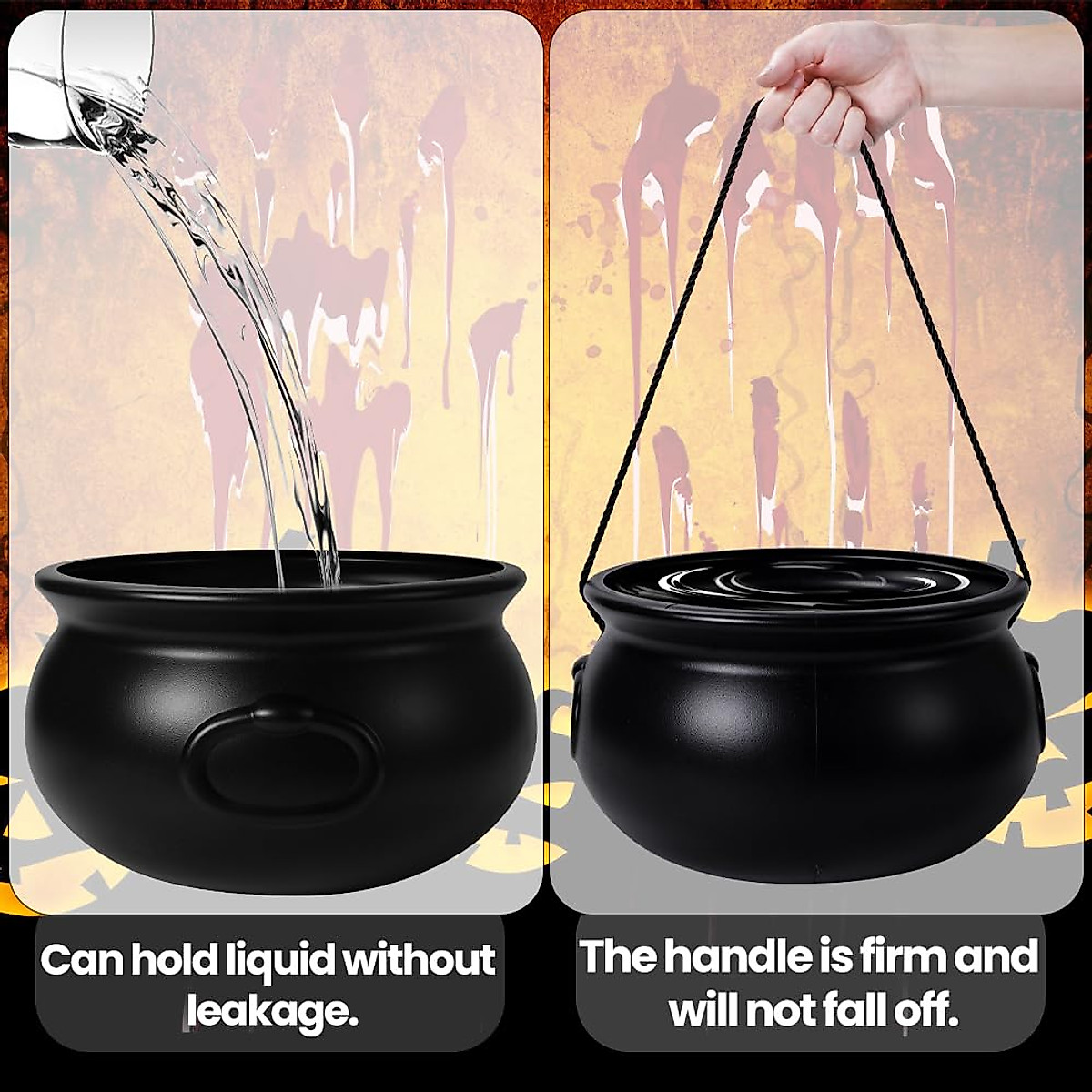 DIYDEC 12.6" and 7.4" Package Halloween Large Cauldron, 2pcs Black Plastic Witch Cauldron Kettle Halloween Pot Candy Holder for Halloween & St. Patrick’s Day Party Favors Decor