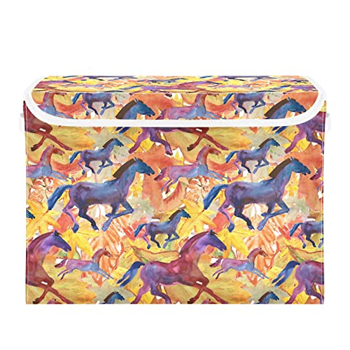Running Horses Fall Storage Bins with Lids Collapsible Storage Box Basket with Lid Closet Organizer Containers Storage Baskets for Shelves for Outside Cars School Living Room