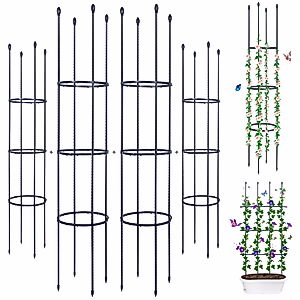 Garden Trellis 4 Pack 60" Tomato CageTall Plant Support Climbing Vines Flowers Stands,Plant Cages & Supports for Vines Crop Vegetable, Flowers,Potted Plants,with 60pcs Plant Clips