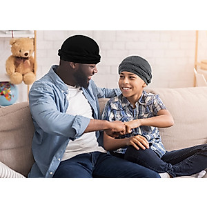 Ababalaya Satin Lined Halo Turban for Mens Halo Turban PRE-TIED Beanie Hats Silky Lined Durag for Waves Braids Locs Sleeping Bonnet, Black, 1 PCS