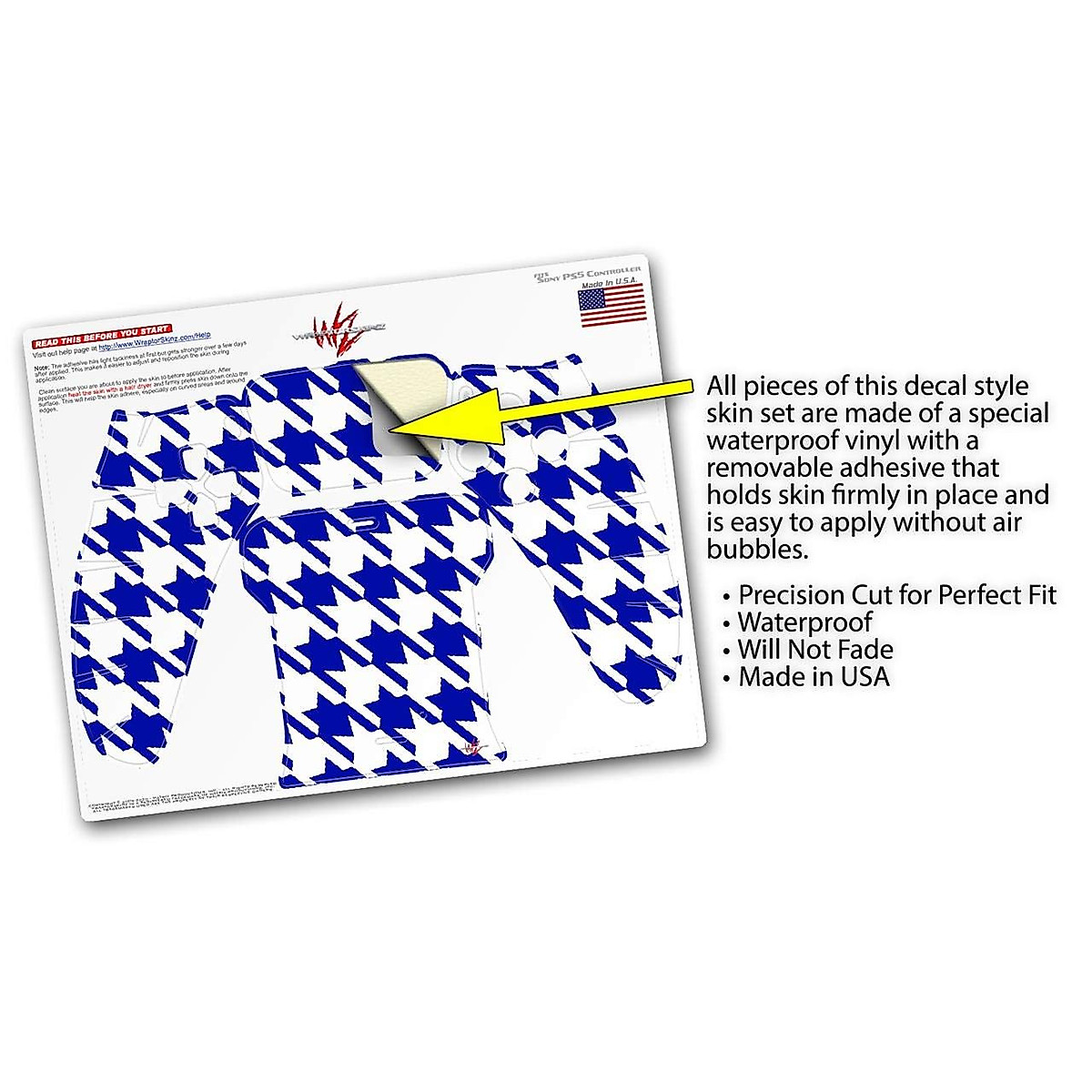WraptorSkinz Skin Wrap compatible with Sony PS5 DualSense Controller Houndstooth Royal Blue (CONTROLLER NOT INCLUDED)