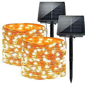 Solar Outdoor String Lights – Pack of 2 Waterproof Copper Solar powered Outdoor String Lights - 72 FT 200 Led Fairy Lights with 8 Lighting Modes– Good Ideal for Garden, Birthday, Party