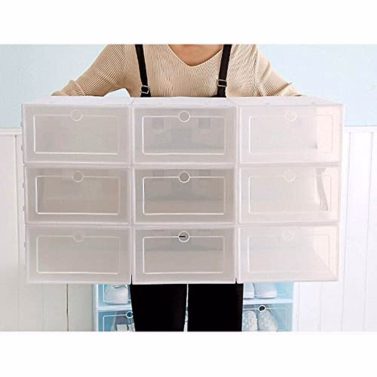 20/24 Pack Shoe Box Side Open, Clamshell Shoe Storage Container, Clear Shoe Boxes Stackable, Plastic Stackable Shoe Storage Organizer Shoe Container Sneaker Box for Men Women Shoes (20 Pack White)