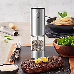 Newise Electric Salt and Pepper Grinder Set Rechargeable with Light, Automatic & Adjustable Coarseness, Kitchen Essentials, Housewarming Gifts for New Home, Stainless Steel