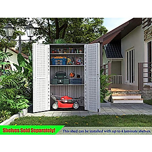 ADDOK Outdoor Storage Cabinet Waterproof,Outdoor Storage Sheds with Floor, Double-Layer Storage Shed for Patios/Generator/Long-Handled Tools (Off-White/52 Cu.Ft)