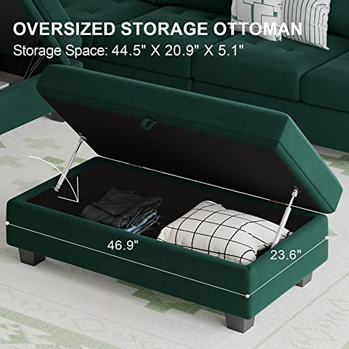 Belffin Velvet Convertible 4-Seat Sectional Sofa with Reversible Chaise L Shaped Sofa Couch Furniture Sets Sectional Couch with Storage Ottoman Green