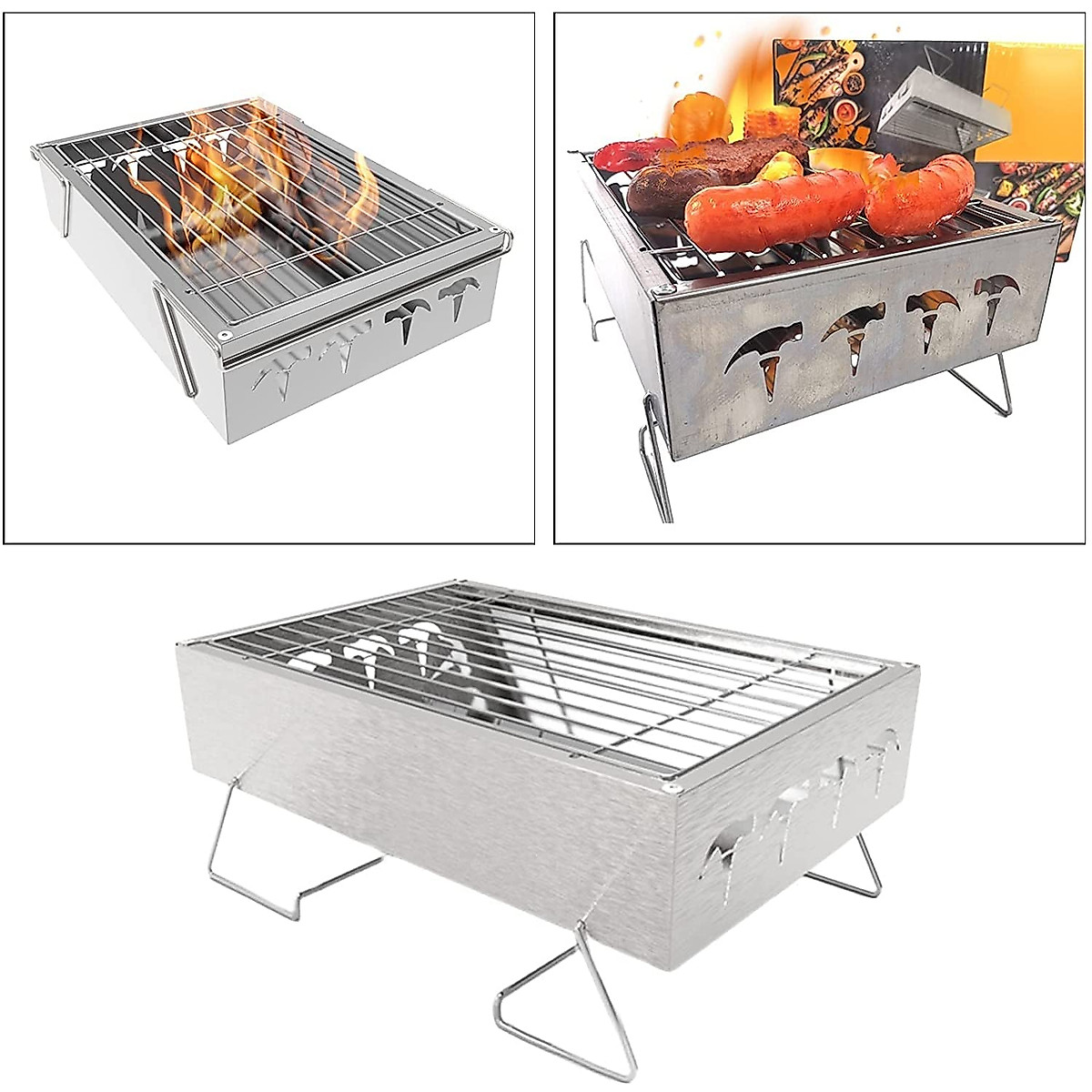 BBQ Grill Outdoor Gas grill Portable Mini BBQ Charcoal Grill Folding Stainless Steel Grill For Camping Outdoor Barbecue Smoker Grill Outdoor Charcoal Grill