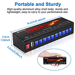 Vangoa Guitar Pedal Power Supply 10 Truly Isolated Outputs, Portable Pedal Board Power Supply with USB for 9V/12V/18V Effect Pedal Power Supply