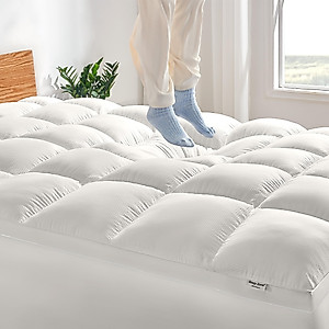 SLEEP ZONE Queen Mattress Topper Washable, Deep Pocket Mattress Pad, Thick Fitted Mattress Cover for Back Pain, Breathable Mattress Protector, Hotel Quality (White, Queen)