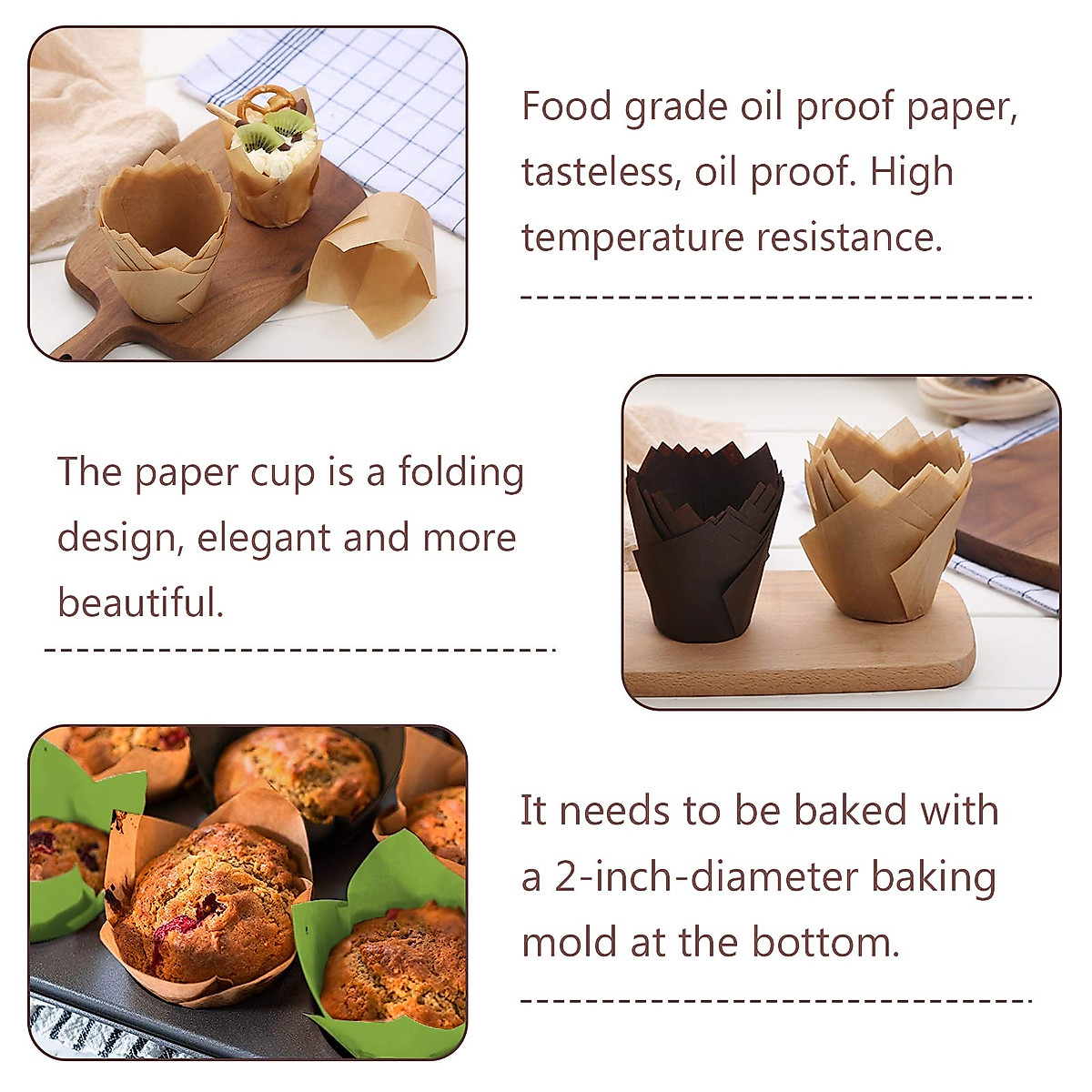 Tulip Cupcake Liners,200Pcs Parchment Paper Muffin Liners for Baking, Non Stick Cupcake Wrappers for Cup Cake, Weddings, Birthdays and Party, Christmas (Brown-Natural-Yellow-Green Mixed)