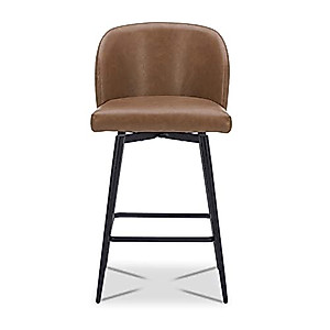 Watson & Whitely Counter Height Swivel Bar Stools, Faux Leather Upholstered Bar Stool with Back, Metal Legs in Matte Black, 26" H Seat Height, Set of 2, Saddle Brown