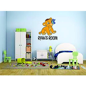 Lion King Movie Cartoon Children Custom Personalized Name Sticker Animated Movie Wall Decals for Kids Bedroom / Boys Wall Decor Vinyl Sticker Art Simba Zazu Size 20x20 inch