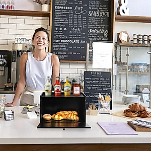 DECOCIAGA Bread Box for Kitchen Countertop, Large Capacity Bread Storage Container for Homemade Bread, Wooden Bread Holder Bread Bin for Kitchen Counter Corner, Cabinet, Pantry, Cupboard (Black)