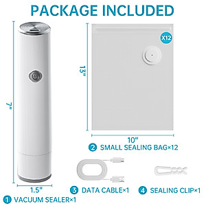 THETCHRY Vacuum Sealer, Handheld Compact Vacuum Sealer, Vacuum Pump for Food Fresh & Save Meal Prep Sous Vide, Portable Cordless Vacuum Sealer Machine for Travel, with 12 Reusable Vacuum Bags