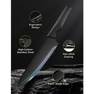 syvio Kitchen Utility Knife, 8 Inch Pro Kitchen Knife, High Carbon Stainless Steel Chef's Knives with Ergonomic Handle, Black