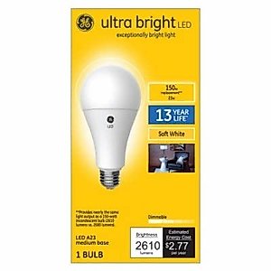 GE Lighting 93121637 LED Ultra Bright Light Bulb, 23-Watts, Medium Base, Soft White - Quantity 1