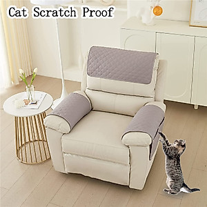 Sofa Armrest Cover, Water Proof 1/2/3 Seater Sofa Headrest Slipcovers Quilted Nonslip Removable Armchair Cover Furniture Protector for Recliner Leather Sofa Couch (Light Gray,3 Seat Recliner 5 pc)