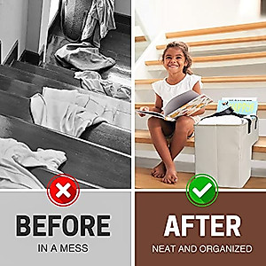 SAM AND MABEL Stair Basket for Carpeted and Wooden Stairs - Collapsible Staircase Basket for Stairs, Innovative L-shaped Storage Organizer for Home and Office Decor (Creamy White)