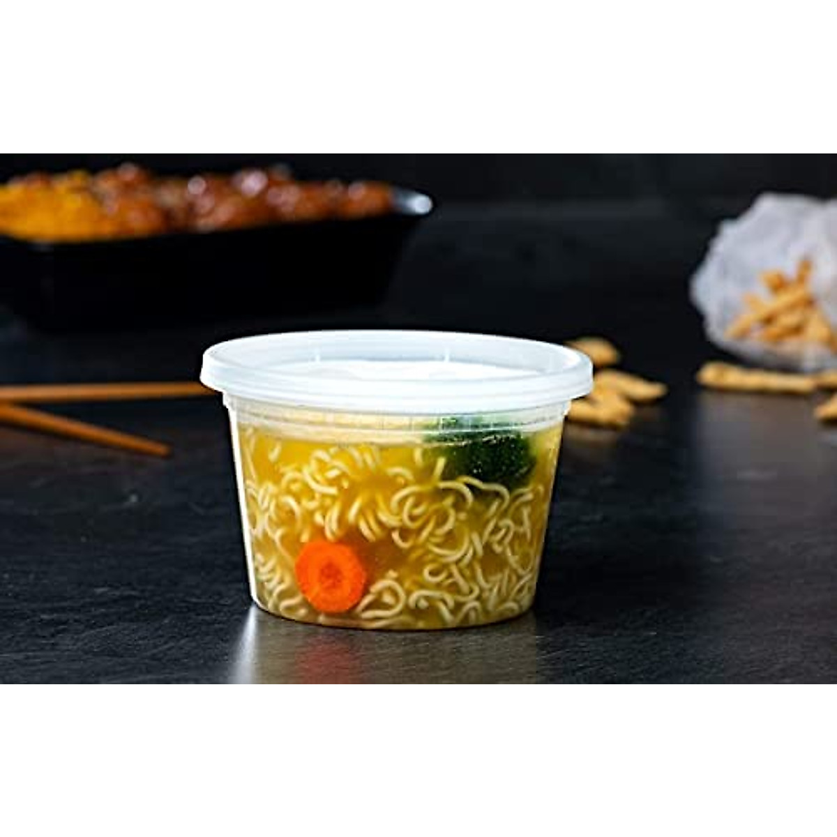 Mr. Miracle Deli Containers with Lids - 12 Pack of 16 oz Clear Airtight Reusable Plastic Food and Multi-Purpose Containers - Microwave, Freezer, and Dishwasher Safe