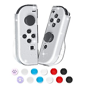 FUNDIARY Glitter Protective Clear Shell for Nintendo Switch OLED Joycon Controller, Comfort Grip Case Compatible with Switch Standard Edition, Transparent Cover Case for Joycon Controller