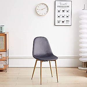 Echoamo Kitchen Chairs Set of 4, Velvet Dining Room Chairs Modern Kitchen Chairs with Backrest Wooden Style Metal Legs for Dining Room Living Room Restaurant Cafe Kitchen Grey