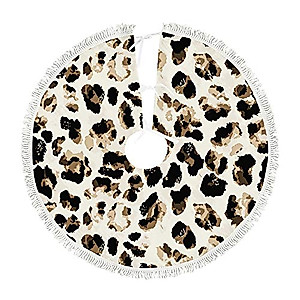 Dream Bay Christmas Tree Skirt,﻿Leopard Christmas Tree Mat for Xmas Party Decoration 36x36 Inches