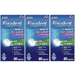 Fixodent 3 Minute Daily Cleanser Tablets Plus Scope, 90 count (Pack of 3)