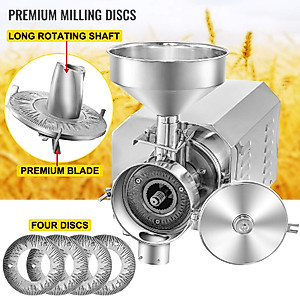 VEVOR Soybean Grinder Commercial Grinding Machine for Spices 3000W Corn Mill Grinder 50-60 KG/H Stainless Steel Corn Grinder Industrial Flour Milling Machine for Pepper Soybean Peanut Herbs Grains