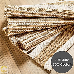 Comfy-co Area Rug 2x3 ft - Hand-woven Jute Cotton Area Rug Boho Farmhouse Rustic - Non Slip Floor Rug for Bedroom Living Room Kitchen Dorm Entryway Hallway - Area Rug Natural/White
