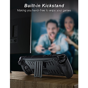 Benazcap Case for Steam Deck OLED 2023/Steam Deck 2021, Impact Resistant Grip Case with Built-in Kickstand, Compatible with Valve Steam Deck Console, Black