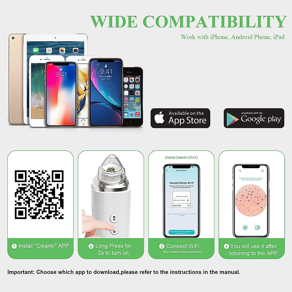 Blackhead Remover Pore Vacuum, 【[FDA Certification] 】WiFi Visible Facial Pore Cleanser with HD Camera Pimple Acne Comedone Extractor Kit with 6 Suction Heads Electric Blackhead Suction Tool